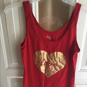 Tops | Red Tank Top With Gold Heart | Poshmark